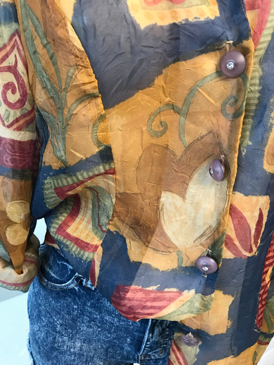 Vintage Earth Tone Pattern Sheer Blouse - M – Thrift Nature Closet Ja